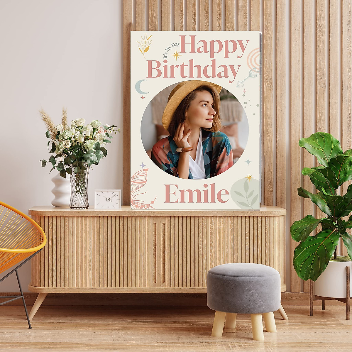 VictoryStore Jumbo 3 Foot Custom Boho Birthday Card, Photo Birthday Card, Custom Inside Text, 2 feet x 3 feet Card