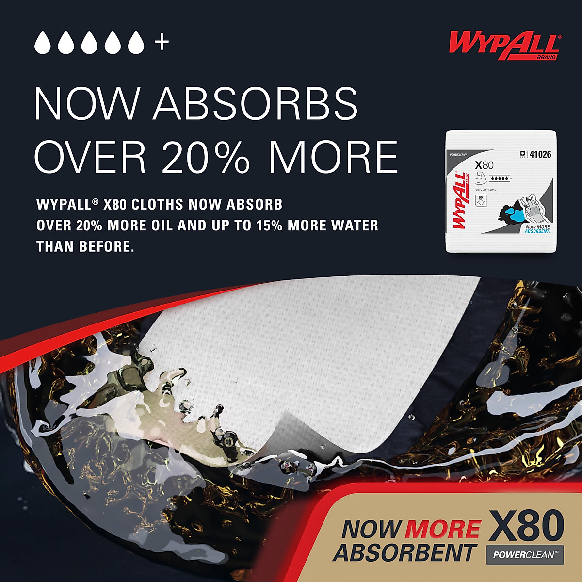 WypAll Power Clean X80 Heavy Duty Cloths (41026), Extended Use Cloths Quarter-fold Format, White, 50 Sheets / Pack; 4 Packs / Case; 200 Folded Sheets / Case