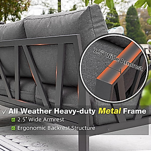 COMLAX FIELD Outdoor Patio Furniture Set, 4 Pieces Metal Patio Furniture Set with Coffee Table, Modern Outdoor Patio Conversation Seating Set, Grey