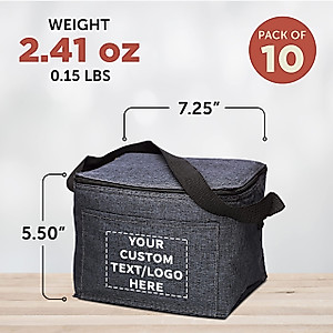 DISCOUNT PROMOS Custom Insulated Cooler Lunch Bag Set of 10, Personalized Bulk Pack - Perfect for Work, Travel, Outdoor Events - Black