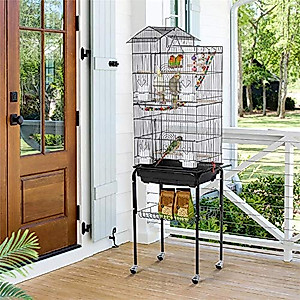 Topeakmart Medium Parakeet Bird Cage for 3 Birds with Wooden Perches and Detachable Stand