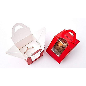 Walk Arrive Cupcake Box Clear Display Window with Strong Handle and Secure Insert Cake Box Bakery Box Cupcake Carrier Cupcake Holder Container for Baby Shower Wedding Birthday Festival Party (10, Red)