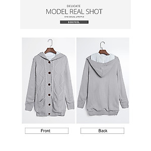 Sidefeel Women's Fleece Jackets Winter Coat Hooded Sweater Cardigans with Pockets 2024 Fashion Outfit Clothes Medium Gray