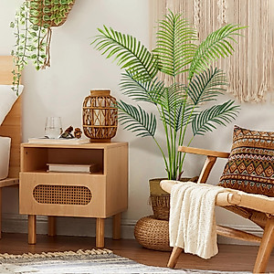 Aphighjoy 4FT Artificial Areca Palm Plant with Natural Trunks & Real Touch Leaves,Fake Palm Tree with Stable Pot, Faux Plant for Indoor Outdoor Modern Decor Housewarming Gift (4 Ft - 1 Pack)