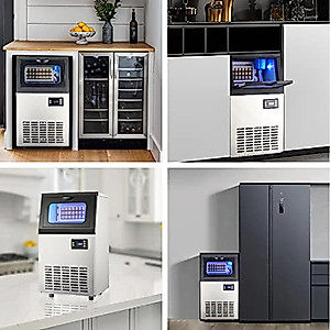 CMICE Commercial Ice Maker Machine,100lbs/24H Stainless Steel Under Counter ice Machine, Full Heavy Duty Stainless Steel Construction, Include Water Filter, Scoop, Connection Hose…