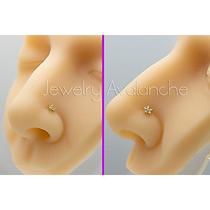 14K Yellow Gold 20G L-shape Flower Nose Stud with 0.05ct Moissanite Gemstones - April Birthstone Nose Ring - FLMNT-LSYG