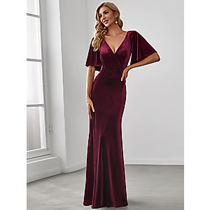 Ever-Pretty Women's Retro Evening Gown A Line V-Neck Wrap Velvet Long Formal Dresses Burgundy US6