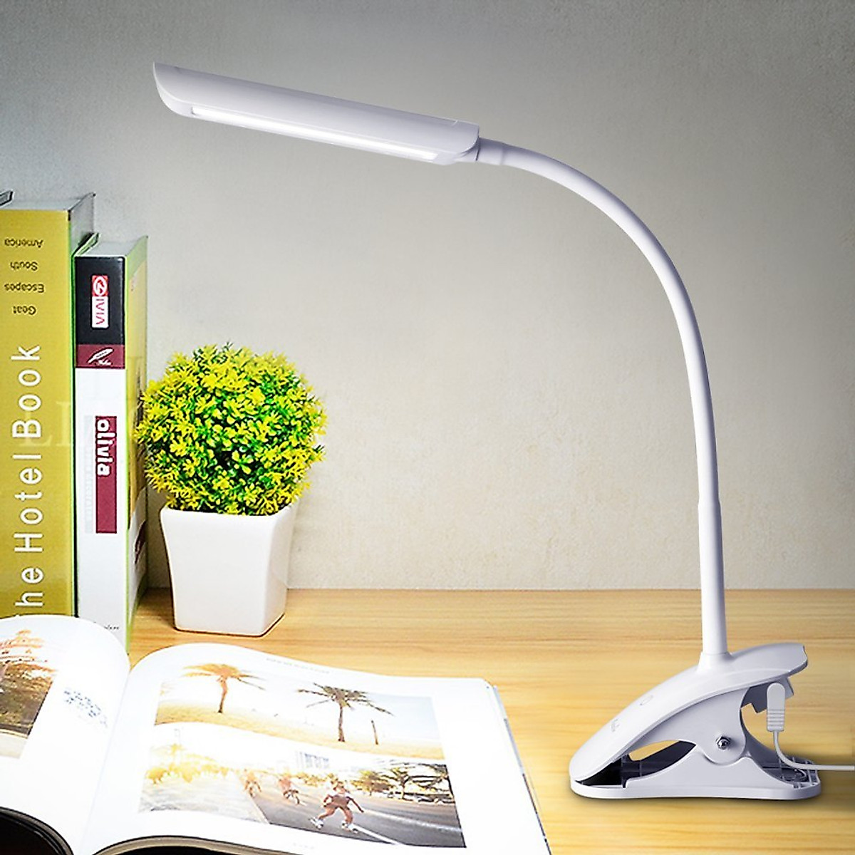 KEDSUM 7W Dimmable LED Clip on Lamp, Flexible Gooseneck Clip on Reading Light with 3-Level Dimmer, Touch-Sensitive Control Panel, Clamp Lamp for Desk