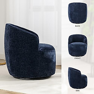 FOXHUNTER Swivel Barrel Chair, Small Swivel Accent Chair Comfy Round 360° Chenille Swivel Chair for Living Room Modern Round Accent Arm Chairs for Living Room Bedroom Nursery, Blue