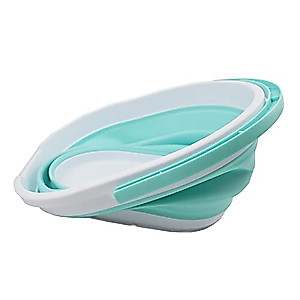 SAMMART 11L (2.9 Gallon) Collapsible Basket with Handle - Portable Outdoor Picnic Basket / Crater - Foldable Shopping Bag - Space Saving Storage Container (Lake Green + Grey)