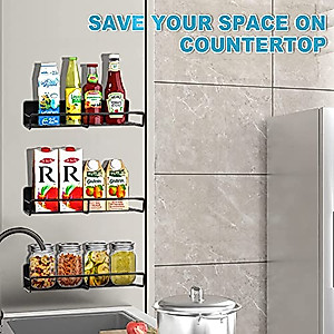 TAOUNOA 4pcs Magnetic Fridge Shelf - 2pcs Large Magnetic Spice Rack for Refrigerator and 2pcs Small Magnetic Refrigerator Organizer, Black