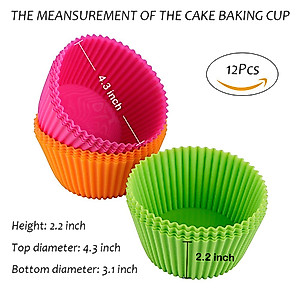 Webake Silicone Baking Cups 4.3 Inch Jumbo Reusable Cupcake Liners, Giant Cupcake Mold Non-stick Extra Large Muffin Pans Big Cupcake Holders (Pack of 12)