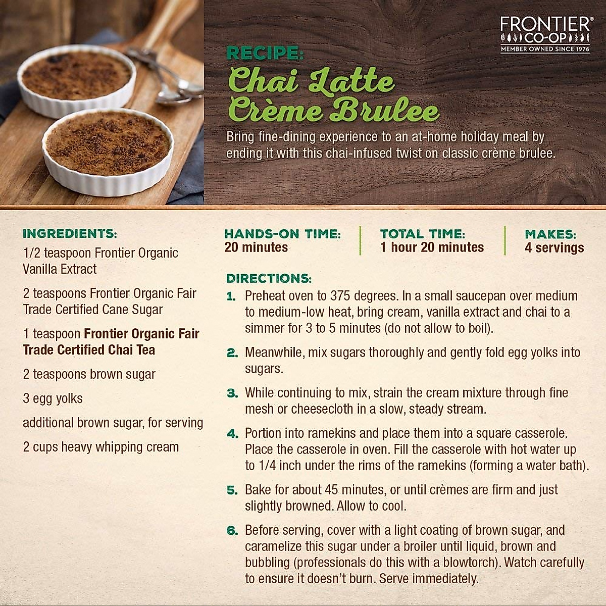 Frontier Co-op Organic Chai Tea, 1-Pound Bulk, Robust Combination of Black Tea & Spices, Great as Hot Tea & Crème Brulee