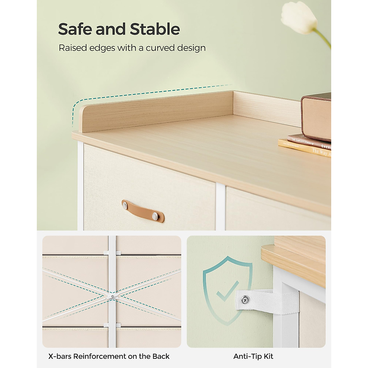 SONGMICS Dresser for Bedroom with 6 Drawers, Chest of Drawers, with Water-Resistant Changing Table, Storage Organizer Cabinet, for Kids Room Nursery Living Room Hallway, Beige UGKR101K01