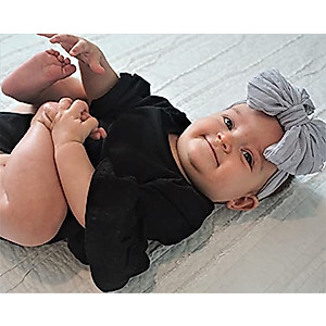 Lotus Lane Baby Onesie Black Onesie Bell Sleeve Romper Flared Ruffle Bodysuit Stretchy Big Bow Headband Outfit