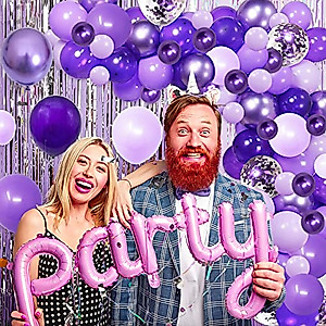 Purple Shades Balloons Garland Arch Kit-128Pcs 5” 12” Dark Pastel Light Metallic Confetti Purple Balloons Arch Set for Purple Wedding Birthday Baby Shower Graduation Party Decorations