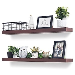 Floating Shelves, 2 Pack 36" Long Thick Handmade Rustic Floating Wall Shelves, Natural Wood Large Heavy Duty Floating Shelves for Bathroom Bedroom Kitchen Living Room, Dark Walnut