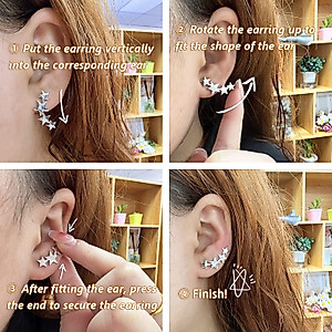 Sterling Silver Star Ear Climber - Hypoallergenic Ear Cuffs Stars Ear Crawler for Women Girls