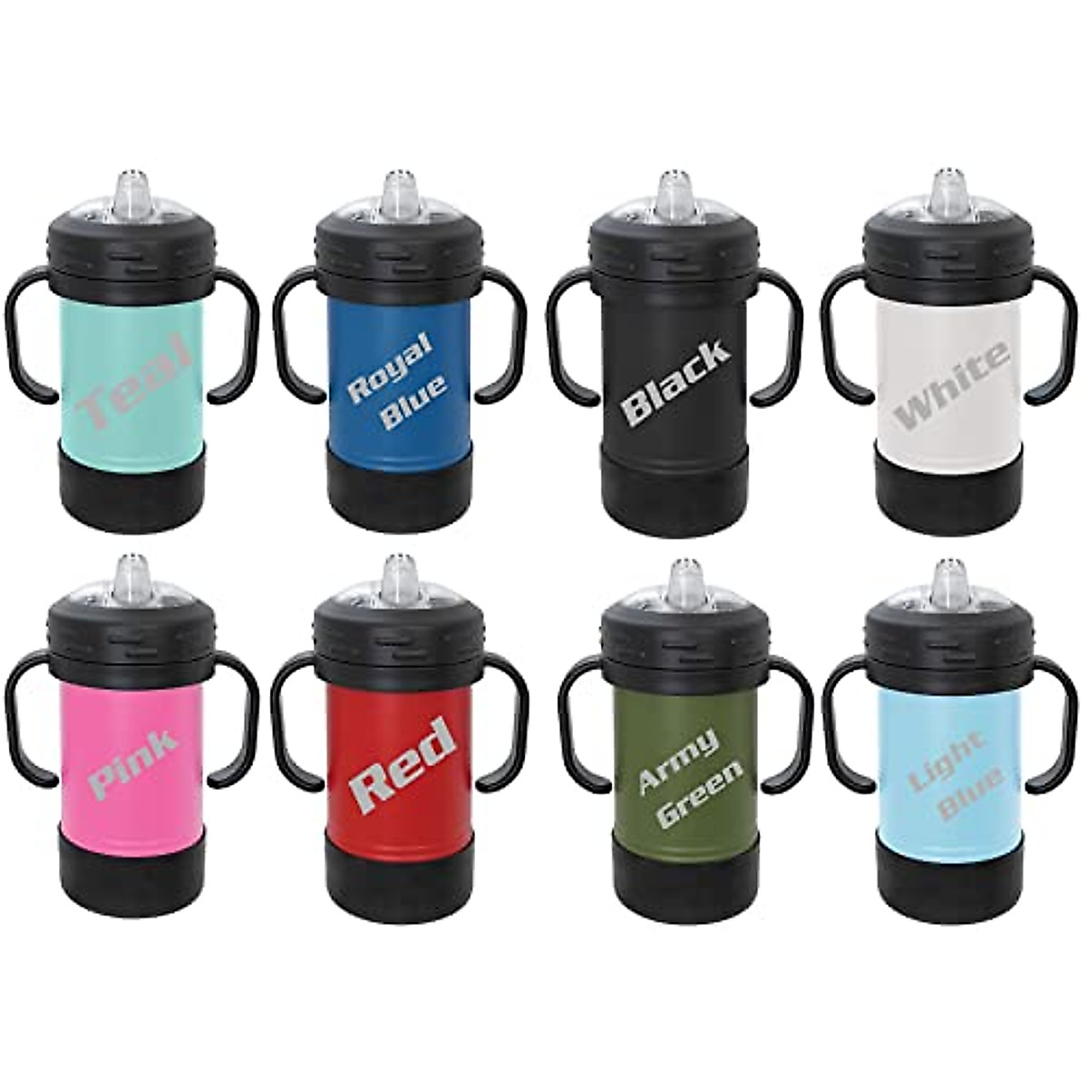 OEZZO Customized Stainless Steel Sippy Cups, Personalized Kids Tumblers with Handle, Reusable Infants and Toddler Cups