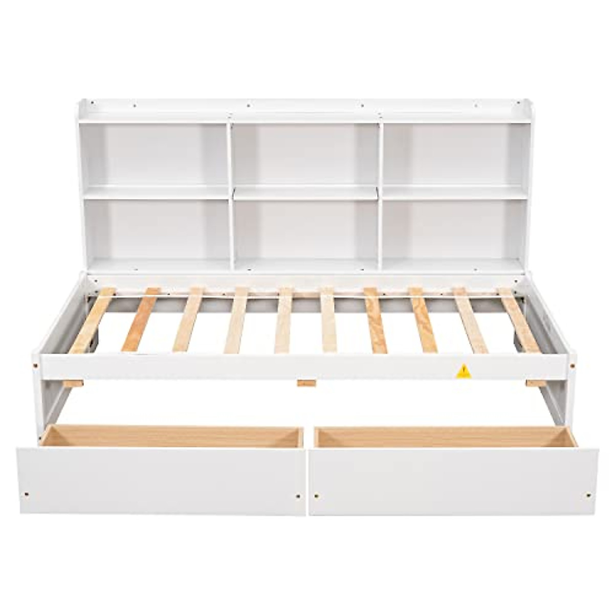 HomSof Twin Bed with Side Bookcase, Drawers,White