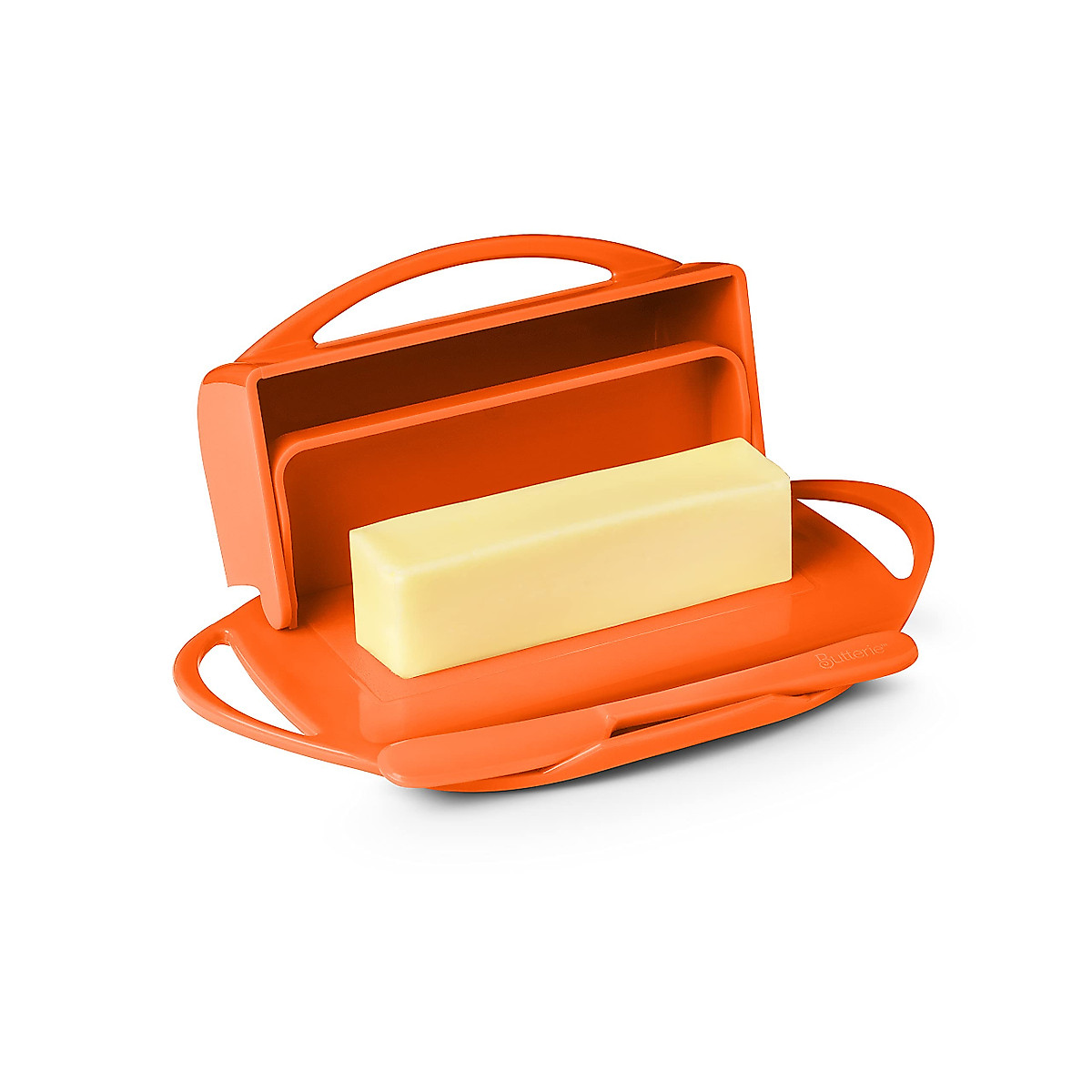 Butterie Flip-Top Butter Dish and Toaster Tongs Bundle (Orange)