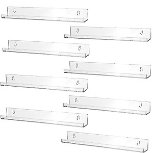 Sooyee 8 Pack 15 Inch Acrylic Invisible Kids Floating Bookshelf for Kids Room,Modern Picture Ledge Display Toy Storage Wall Shelf,Clear (8 Pack)