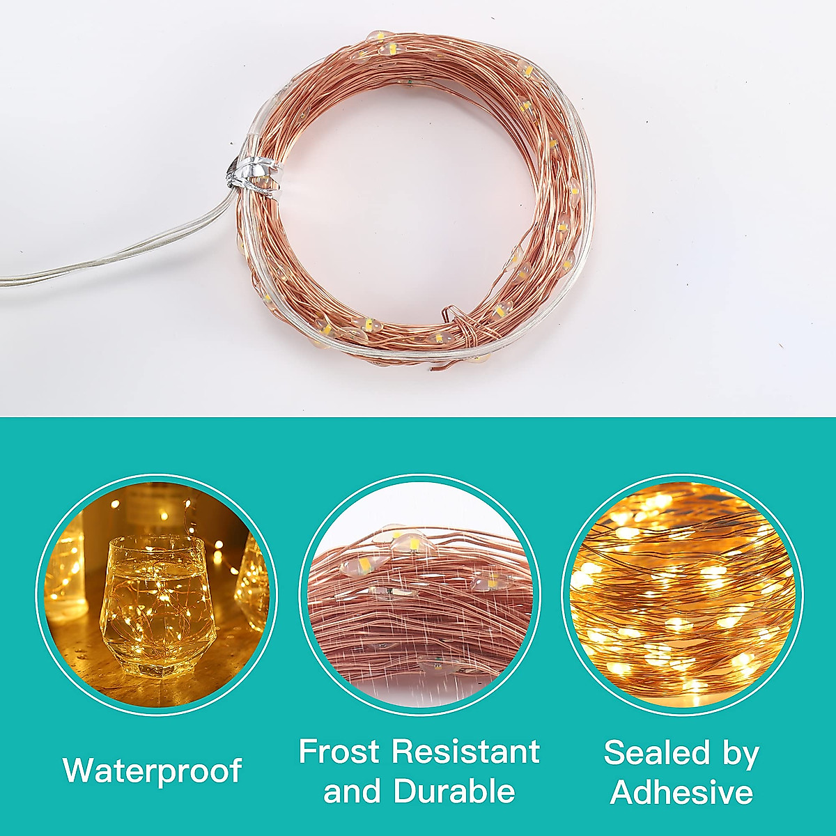 Whalegend Outdoor Lights 2 Pack 33ft 100LED Battery Powered Copper Wire String Lights 8 Modes with Remote Control for Bedroom Christmas Party Home Wedding Decorations Garden Indoor Decor Warm White