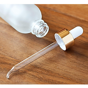 JUVITUS 2 oz / 60 ml Frosted Clear Glass Boston Round Empty Bottle Containers with Silver Metal and Glass Dropper (24 pack) + Funnel