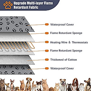 Pet Heating Pad,Adjustable Temperature Dog Cat Heating Pad,Waterproof Indoor Pet Heating Pads for Cats Dogs with Chew Resistant Cord,Electric Pads for Dogs Cats, Pet Heated Mat(Grey Footprints)