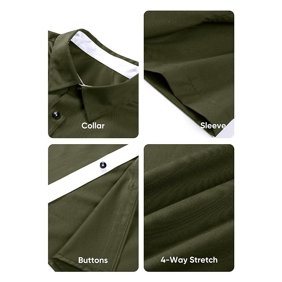 JMIERR Men's Casual Button Down Shirts Wrinkle-Free Short Sleeve Business Muscle Slim Fit Non Iron Dress Shirt for Men, XL, Olive Green