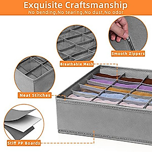 Sock Underwear Drawer Organizer Dividers 44 Cell, 4 Pack Underwear Drawer Organizers for Large Bras, Foldable Closet Organizers and Storage for Clothing, Socks, Underwear, Ties (Gray)