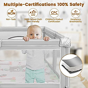 Baby Playpen with Mat,70"x59" Baby Playpen for Babies and Toddlers,Kids Playard Activity Center with Anti-Slip Design,Zipper Gates with Visible Mesh,Hand Rings