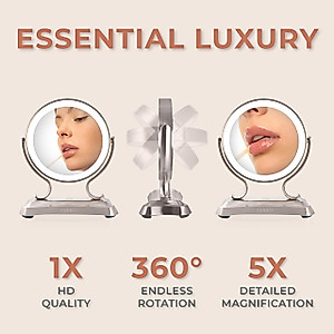 Zadro 12" Glamour LED Makeup Mirror with Lights and Magnification 5X/1X Touch Control Mirror with Lights for Makeup Desk (Satin Nickel)