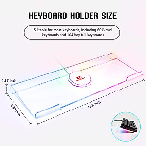 SELORSS Computer Keyboard Stand for Desk, Clear Acrylic Keyboard Tray 366 RGB LED Backlit, Keyboard Riser with USB Interface,Desk Riser for Easy Ergonomic Typing and Working at Home&Office