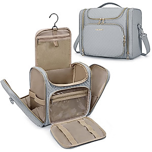 BAGSMART Toiletry Bag for Women, Travel Toiletry Bag, Water-resistant Cosmetic Makeup Bag, Large Capacity Travel Organizer for Full Sized Toiletries and Cosmetics, Grey