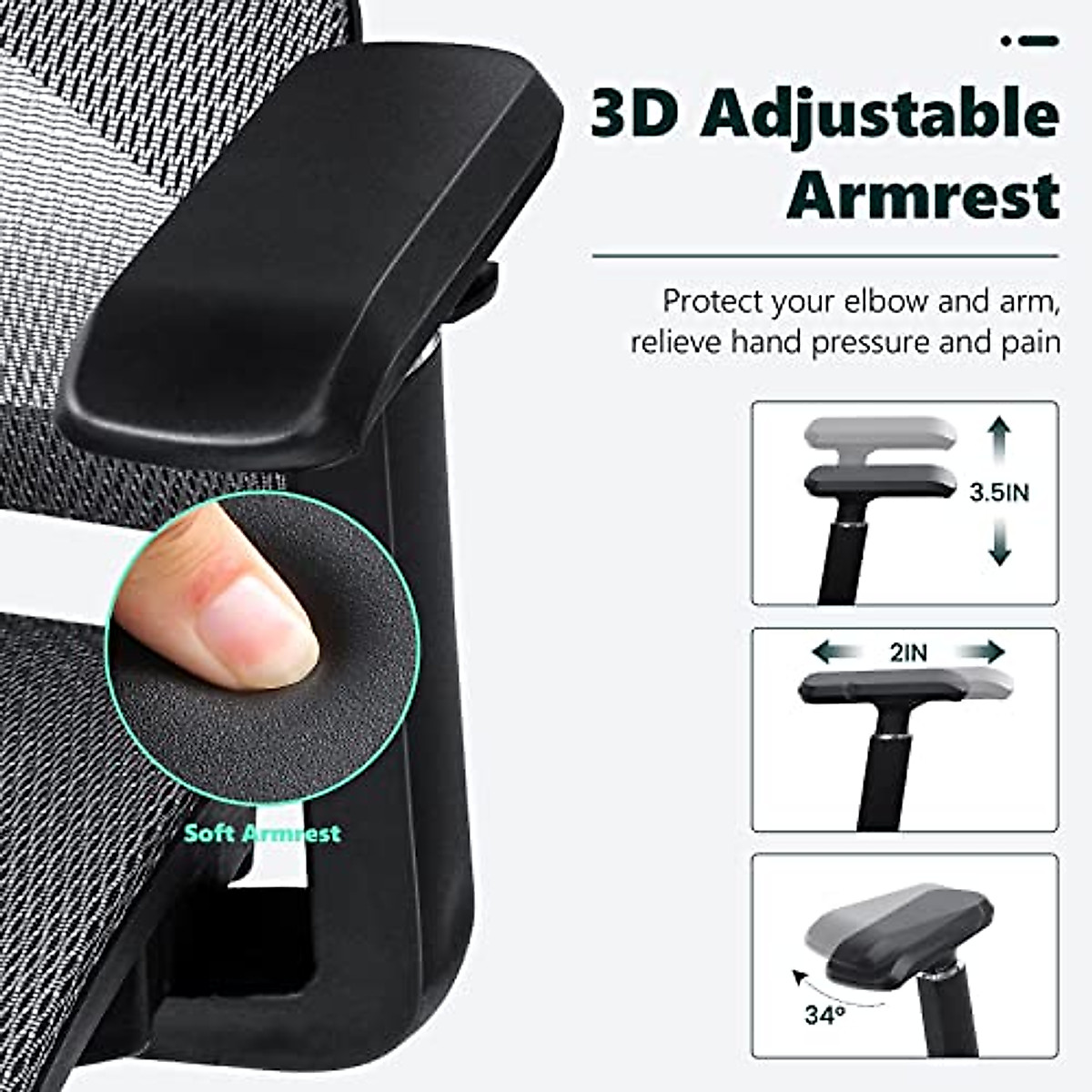 Memobarco Office Chair, Ergonomic Office Chair with Lumbar Support, Adjustable Seat Depth, Headrest, Armrests, Tilt Function, Mesh Executive Office Chairs for Home, Meeting, Conference, Hotel, Gray