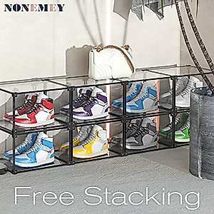 NONEMEY Clear Acrylic Shoe Storage Box Stackable Shoe Organizer, Foldable Storage Containers with Magnetic, Lids Side Open Display Case Organizer for Sneaker, Fully Transparent Design for Collectibles and Display (1 Pack)