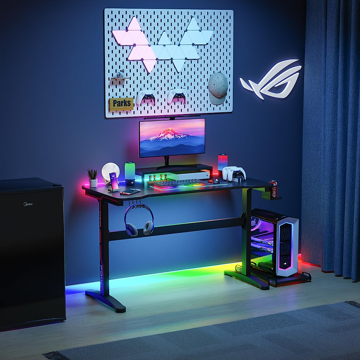 PayLessHere 47 Inch Computer Desk Gaming Desk T-Shape Office Desk Large Modern Ergonomic Racing Style Table Gaming Workstation for Home Office with Cup Holder Headphone Hook