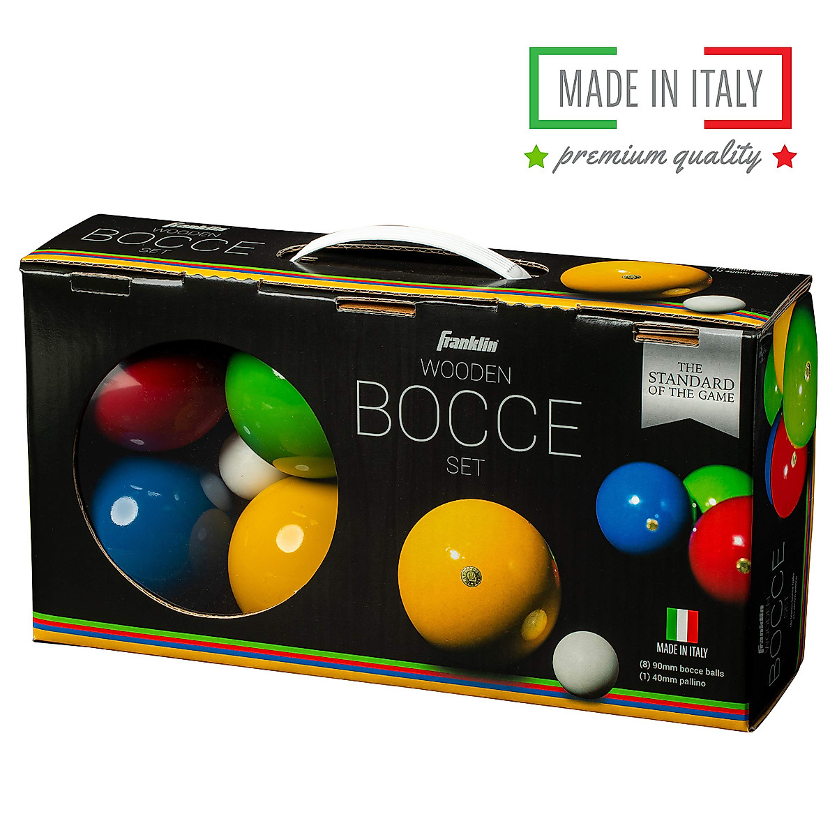 Franklin Sports 90mm Bocce Ball Set — 8 Wooden Bocce Balls and 1 Pallino — Beach, Backyard Lawn or Outdoor Party Game - Made in Italy