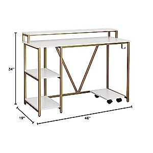 Techni Mobili Computer Desk - Industrial Writing Desk with Storage Shelves, Monitor Stand, & Accessory Holder - Home Office Laptop Computer Table with CPU Caddy & 2-Tier Small Bookshelf Space