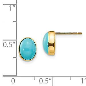 14K Gold Bezel Set Oval Turquoise Stud Earrings