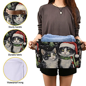 senya Christmas Basket, Christmas Cats with Hat Foldable Fabric Collapsible Storage Bins Organizer Bag for Storage Clothes