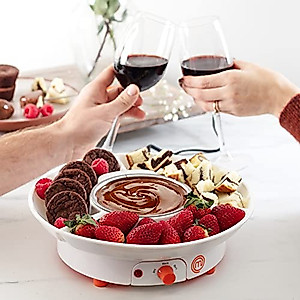 MasterChef Chocolate Fondue Maker- Deluxe Electric Dessert Fountain Fondue Pot Set w 4 Forks & Party Serving Tray -Melting, Warming Caramel, Cheese, Sauce, Fun Birthday Easter Day Gift