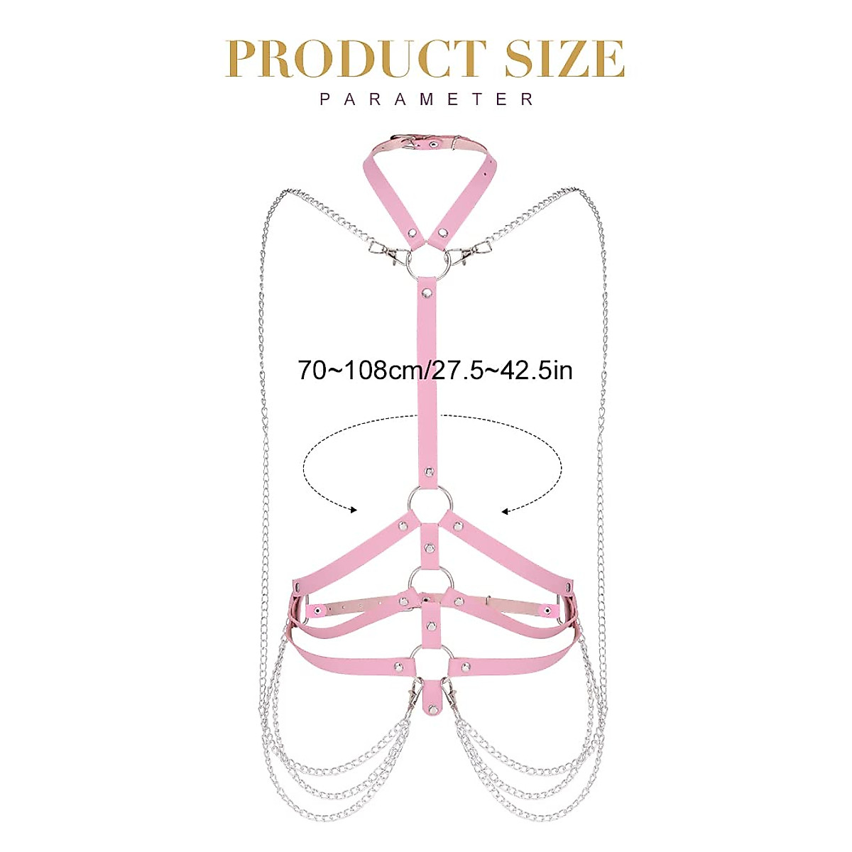 BODIY Fashion Harness Belt Plus Size Harness Waist Belts Punk Leather Body Harness for Women (Pink)