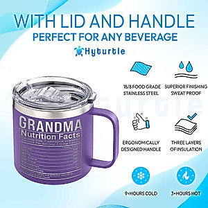Hyturtle Grandma Nutritional Facts Coffee Purple Mug/Tumbler 14oz Gift For Women, Mothers Day Gifts For Grandma From Granddaughter, Grandson, Kids - Birthday, Christmas Gift Ideas For Grandma