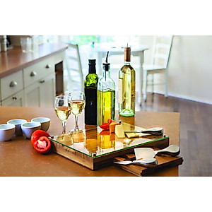 TOSCANA - a Picnic Time brand Concerto Glass Top Cheese and Knife Set - Charcuterie Set - Glass Top Cutting Board, (Bamboo)