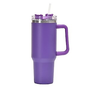 FAMKX 40oz Insulated Travel Mug Tumbler With Handle And Straw,Stainless Steel Double wall Vacuum Thermos Cup Keep Drink Cold and Hot (Purple)