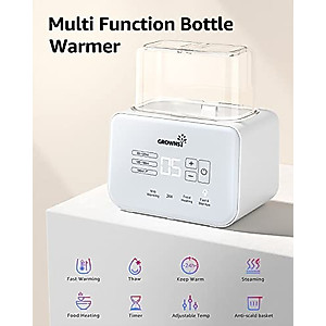 Baby Bottle Warmer, Gronwsy 8-in-1 Fast Milk Warmer with Timer Breastmilk or Formula, Fits 2 Bottles, Accurate Temperature Control, with Defrost, Sterili-zing, Keep, Heat Baby Food Jars Function