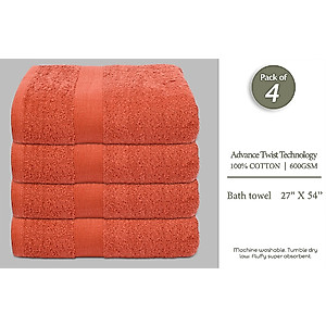 Softolle 100% Cotton Luxury Bath Towels -Towels for Bathroom - Set of 4 Bath Towel (27” x 54”)- Eco-Friendly, Super Soft, Highly Absorbent Bath Towel - Oeko-Tex Certified (Grey) (Coral)