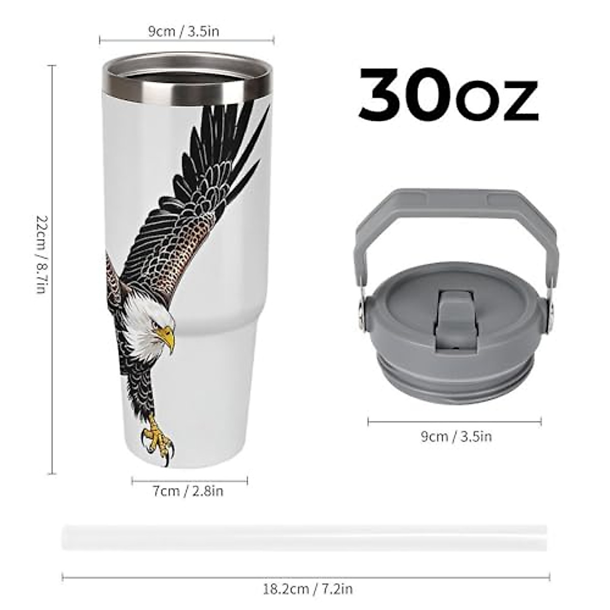WITHSBKK 30oz Car Cup Sketch of Bald Eagle Diving Printed with Portable, Stainless Steel Travel Mug, Vacuum Insulated Tumbler And Straw, Leakproof for Car & Outdoor, UV Printed Design